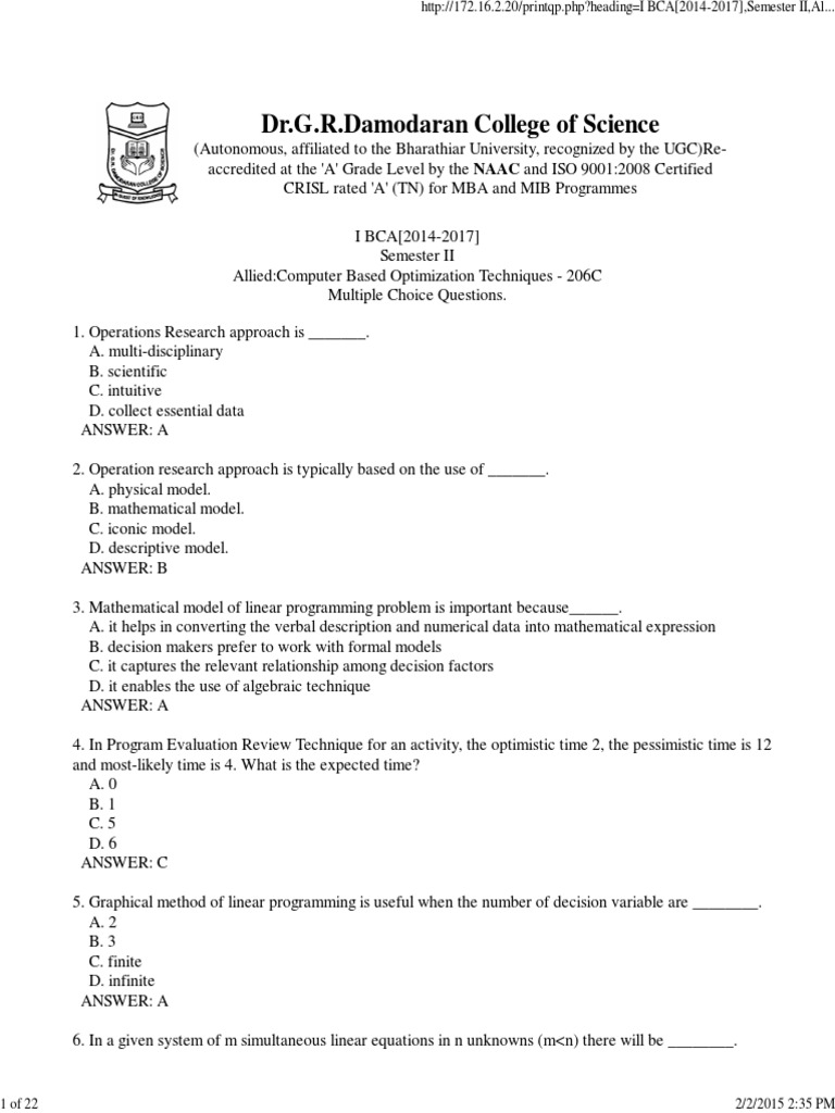 206C-Computer Based Optimization Techniques PDF | PDF | Linear Programming | Mathematical ...