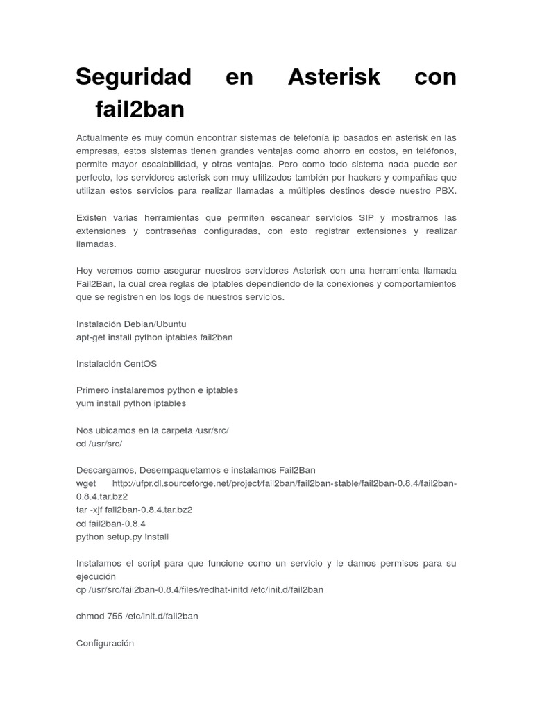 Seguridad en Asterisk Con Fail2ban | PDF | Protocolos de internet | Redes de computadoras