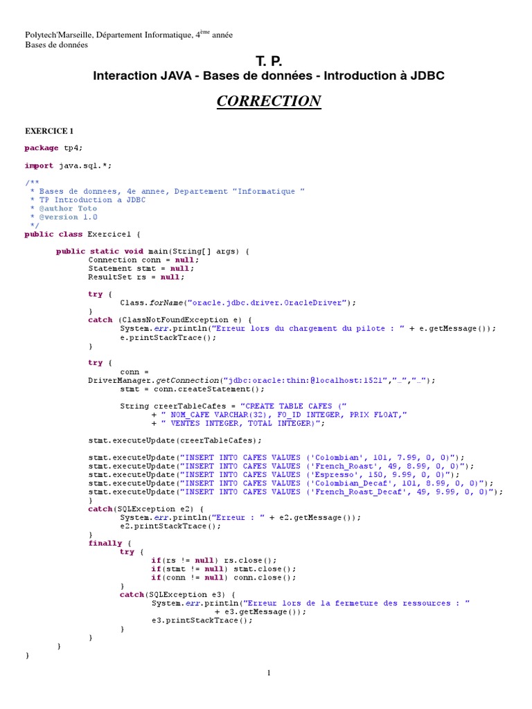 BD TP4 Correction | PDF | Java (Programming Language) | Oracle Corporation