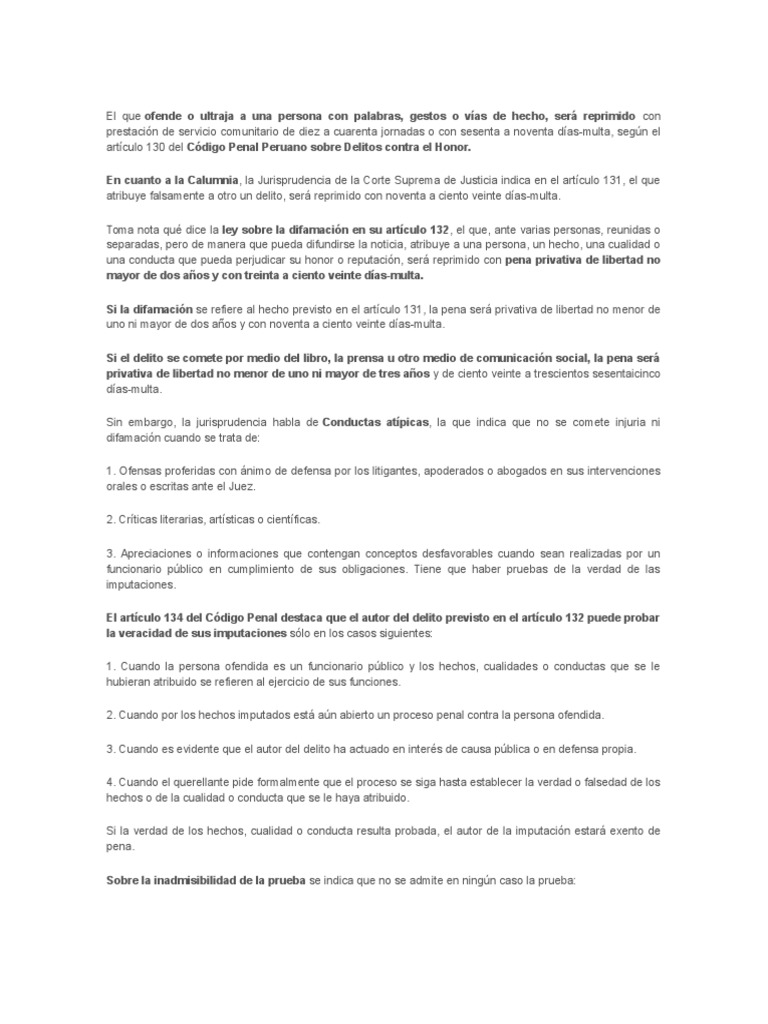 Diferencia Entre Injuria, Calumnia y Difamacion | PDF | Evidencia (ley) | Derecho penal
