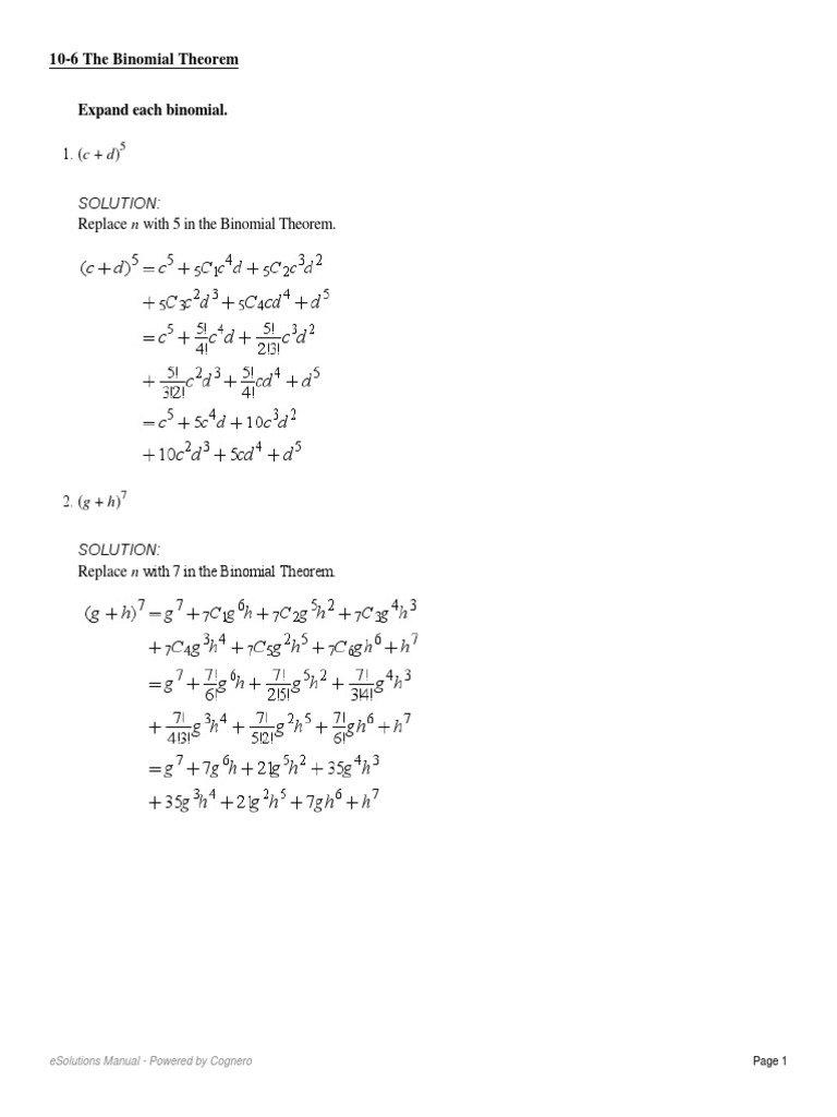 10-6 The Binomial Theorem | PDF | Summation | Polynomial