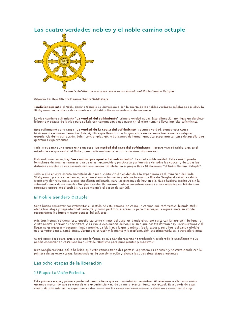 Las Cuatro Nobles Verdades y El Noble Camino Óctuple | PDF | Cuatro ...