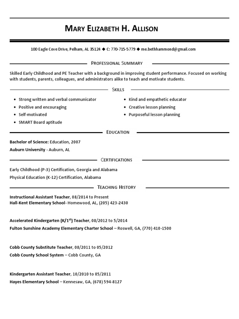 Mary Elizabeth Allison Resume | PDF