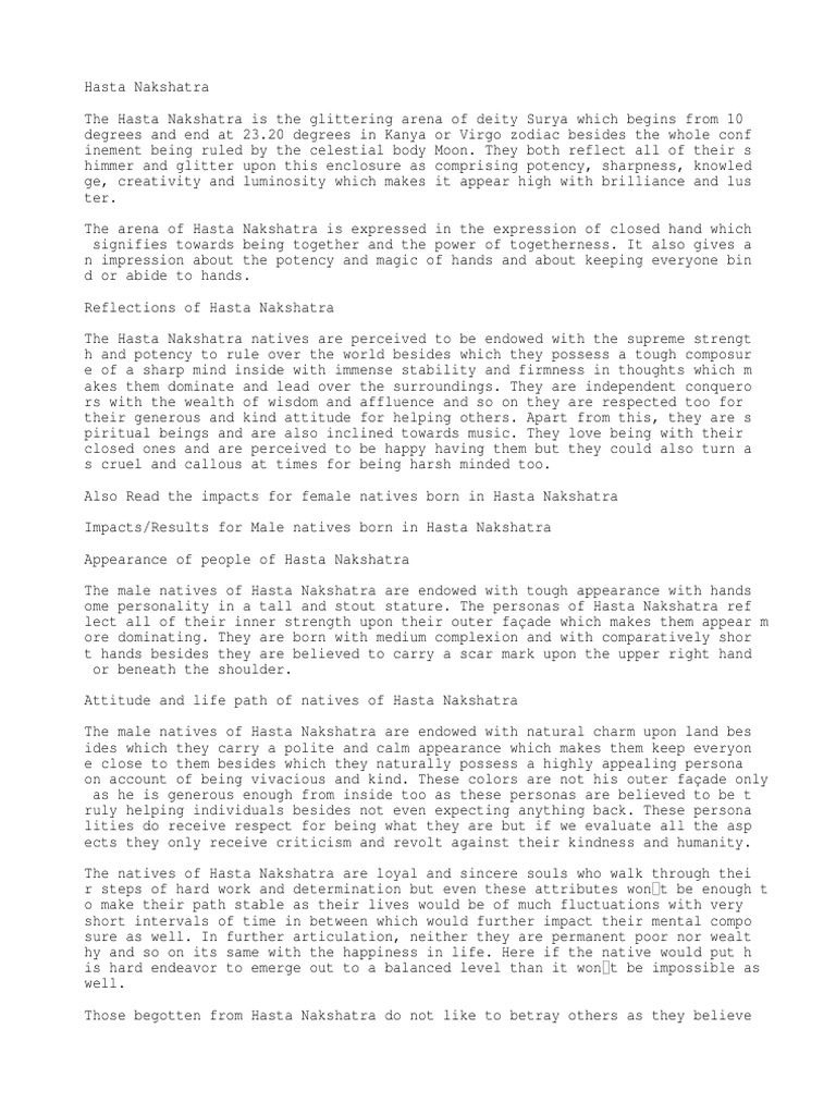 Hasta Star New Text Document | PDF | Hindu Astrology | Horoscope