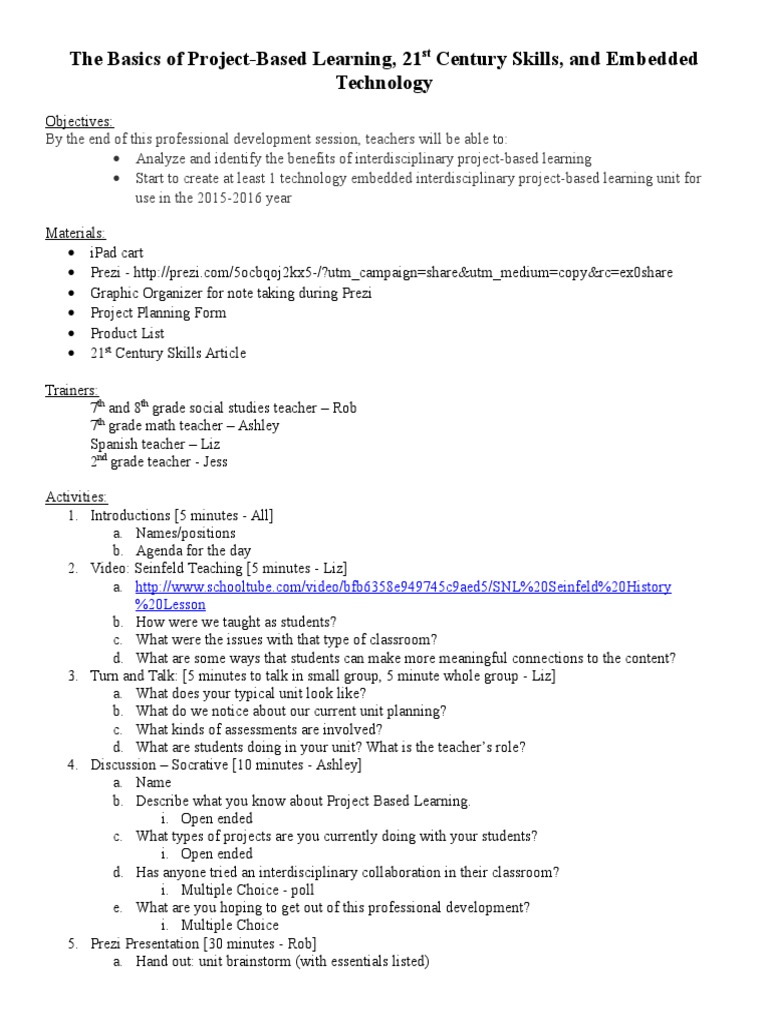 PBL PD Lesson Plan | PDF | Project Based Learning | Sharing