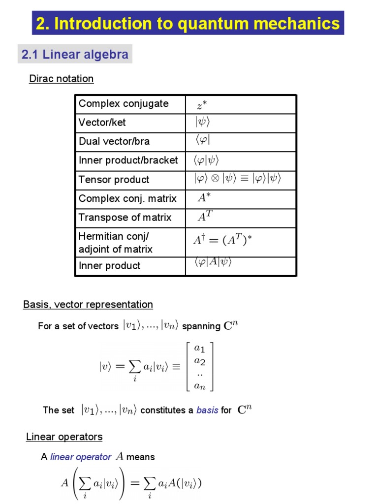 Introduction To Quantum Mechanics: 2.1 Linear Algebra | PDF | Matrix ...