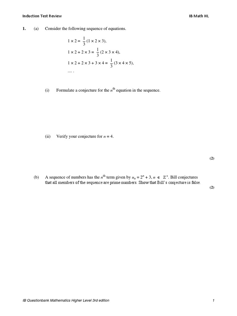 HL Mathematics Mathematical Induction Past Paper Exam Questions | PDF ...