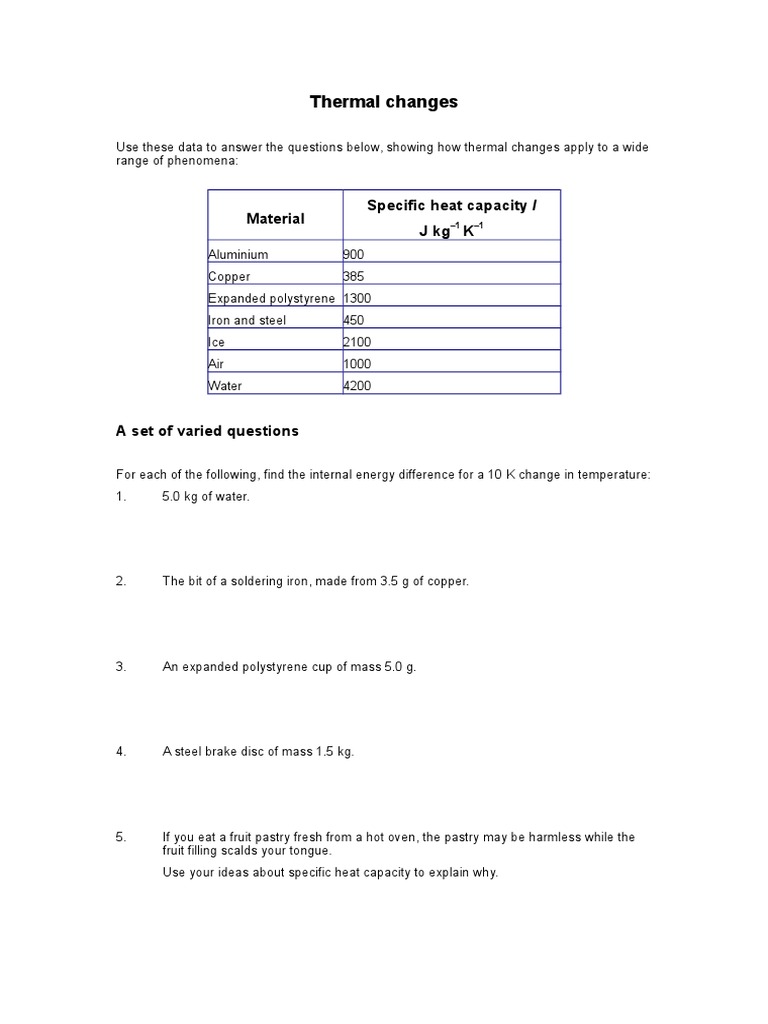 Thermal Physics Questions and Concepts | PDF | Temperature | Heat Capacity