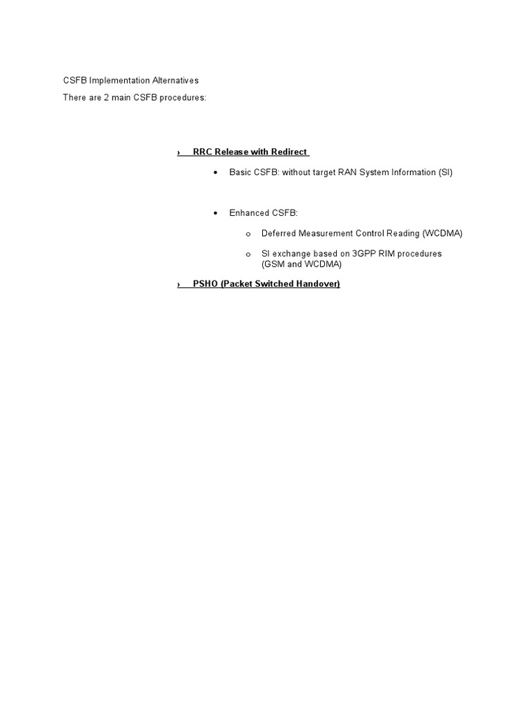 CSFB Implementation Alternatives There Are 2 Main CSFB Procedures | PDF