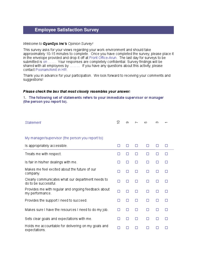 2.7.2 Employee Satisfaction Survey | PDF | Employment | Occupational ...