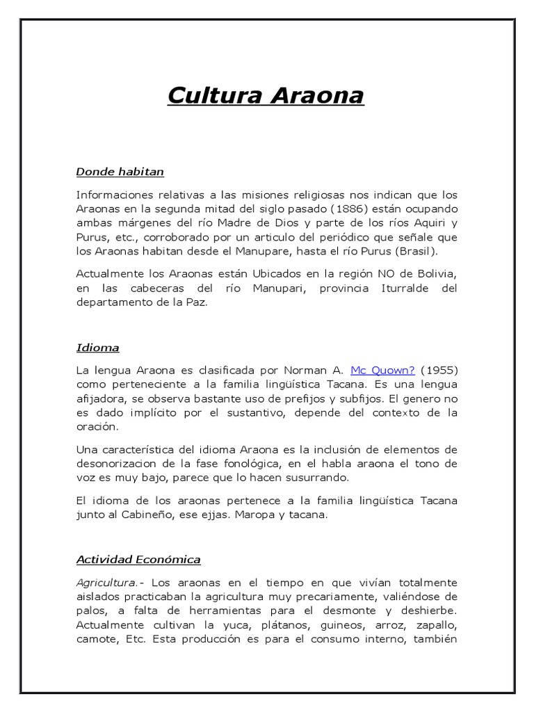 Cultura y Costumbres de los Araona | PDF | Caza | Ropa