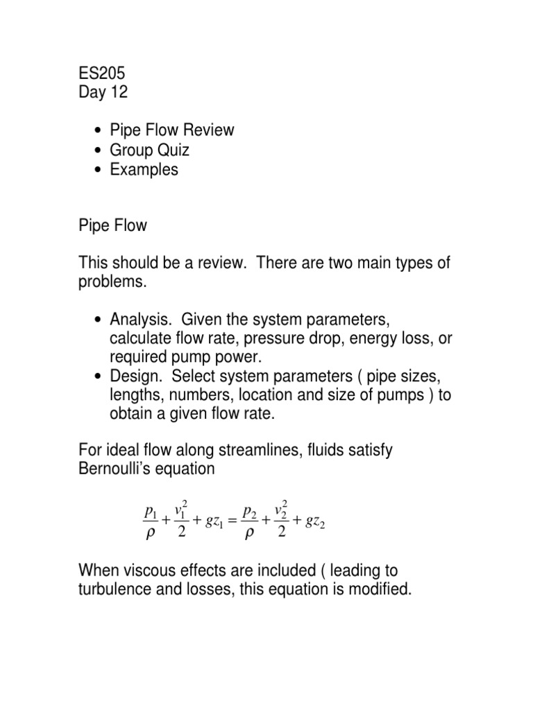 Pipe Flow Review | PDF | Fluid Dynamics | Liquids