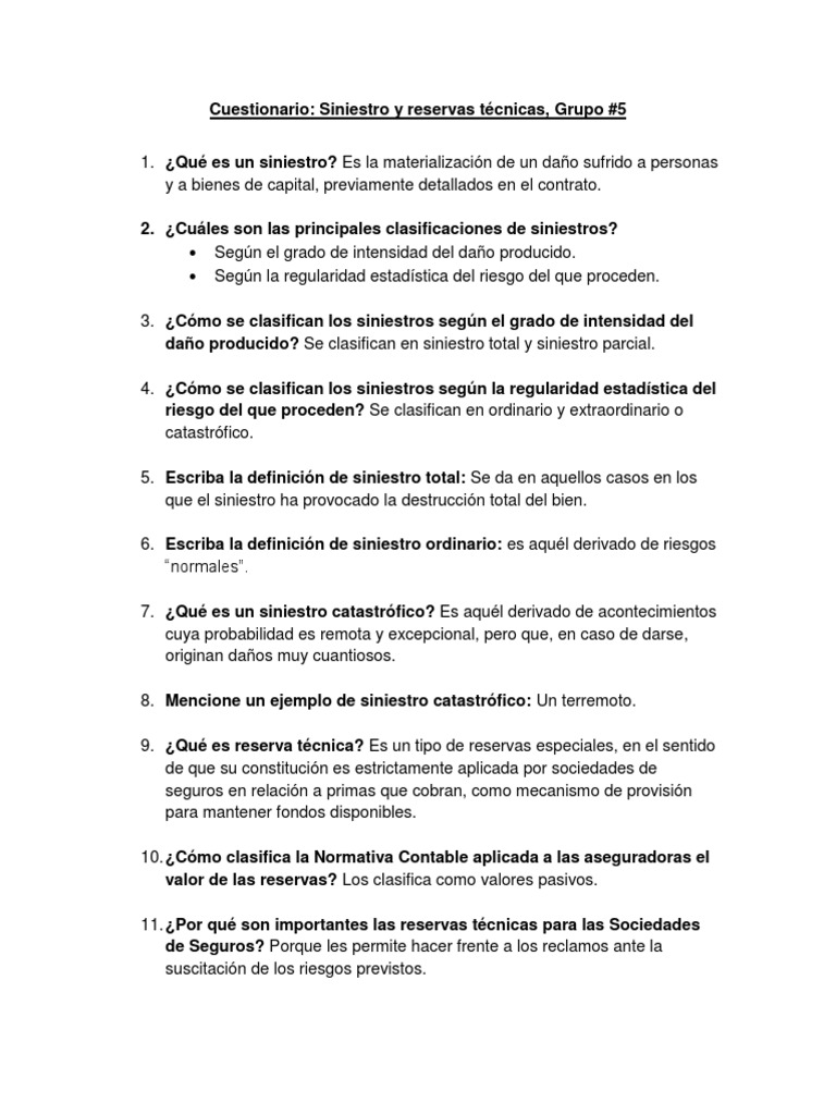 Cuestionario de Grupo #5 | PDF | Póliza de seguros | Reaseguro