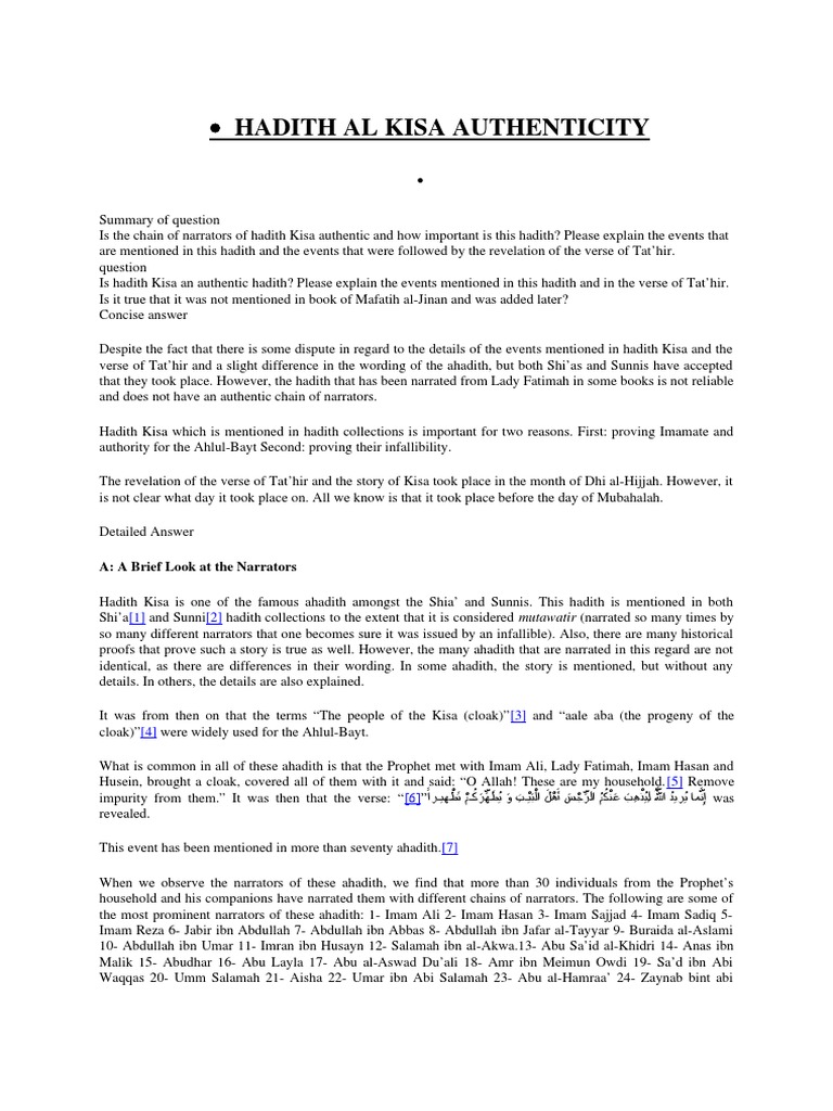 Hadith Al Kisa Authenticity | Hadith | Shia Islam
