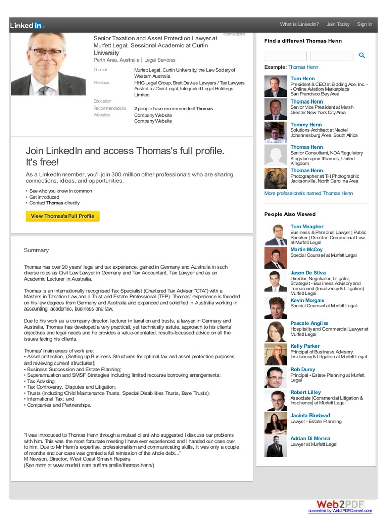 261.thomas Friedmund Henn Linkedin | PDF | Estate Planning | Lawyer
