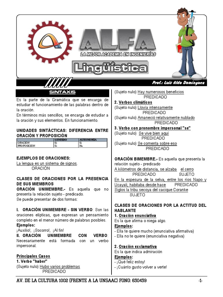 Sujeto Nulo en Oraciones Unimembres | PDF | Predicado (Gramática ...