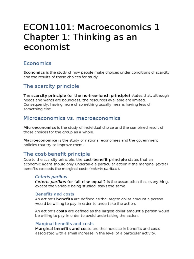 ECON1101: Macroeconomics 1 Chapter 1: Thinking As An Economist | PDF ...