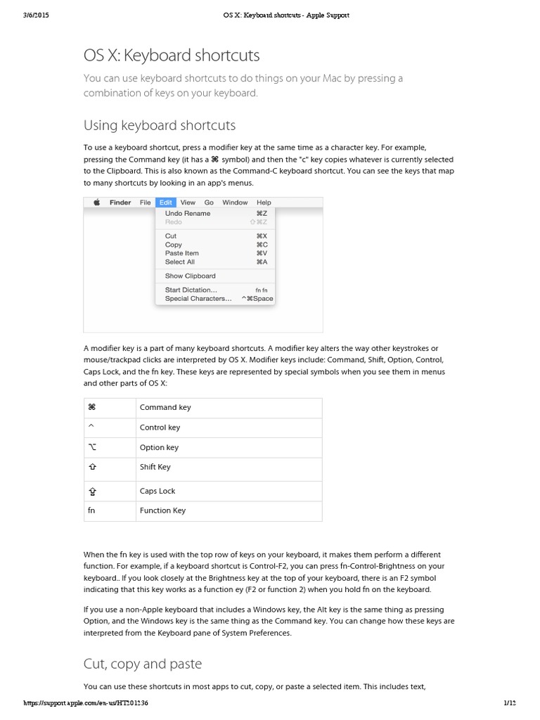 Apple Shortcuts | PDF | Computer Keyboard | Keyboard Shortcut