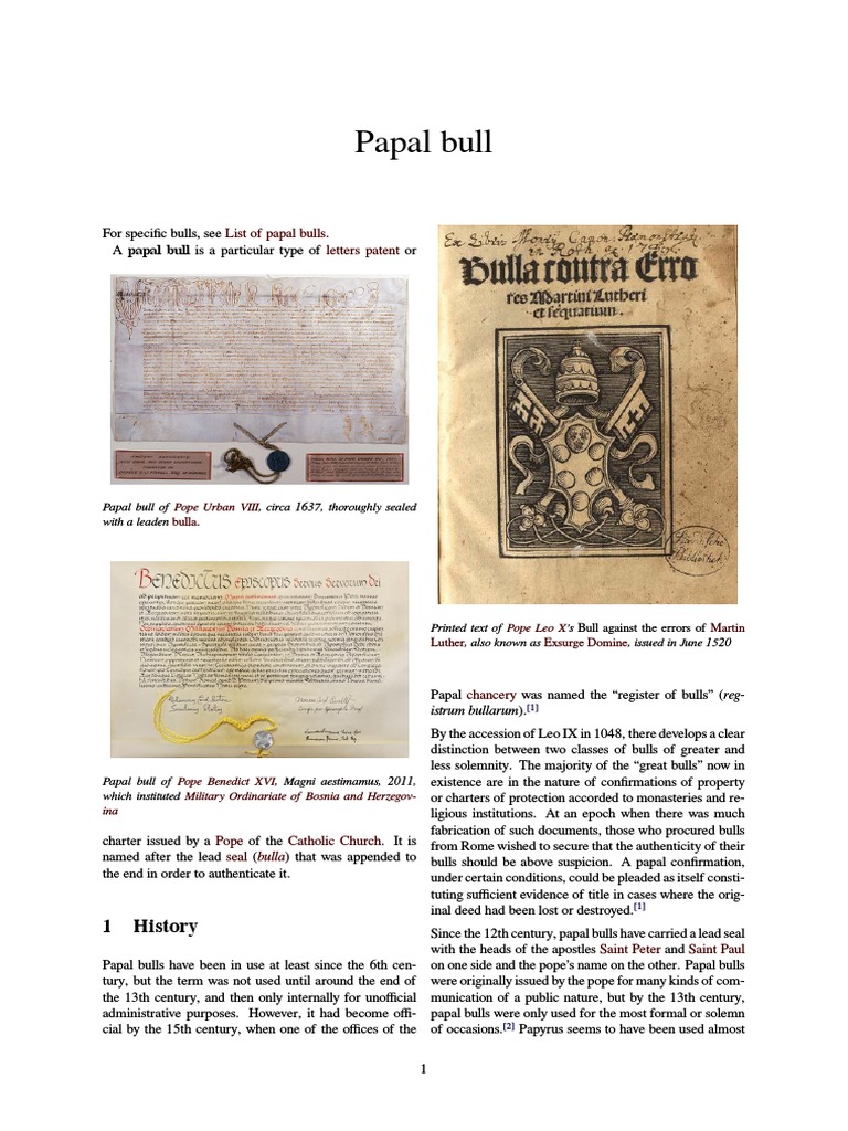 Papal Bull | Vatican City | Church Organization