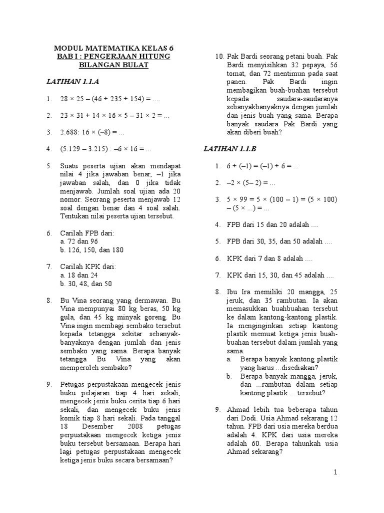 Latihan Soal MTK Kls 6