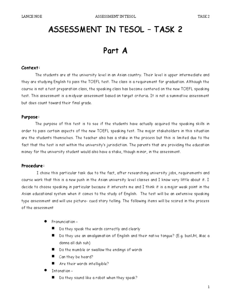Assessment in Tesol Task 2 Revised | PDF | Stress (Linguistics ...