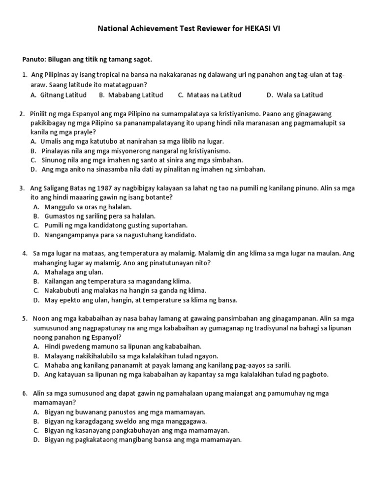 NAT Reviewer For HEKASi 6 | PDF