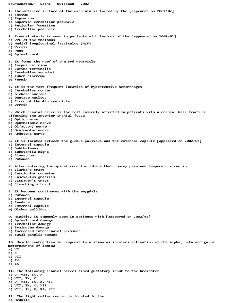 Neuroanatomy Mcqs | PDF | Spinal Cord | Brainstem