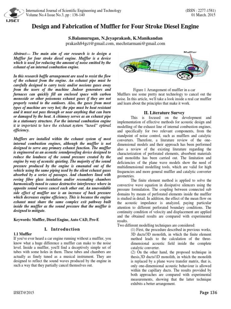 Design and Fabrication of Muffler For Four Stroke Diesel Engine | PDF ...