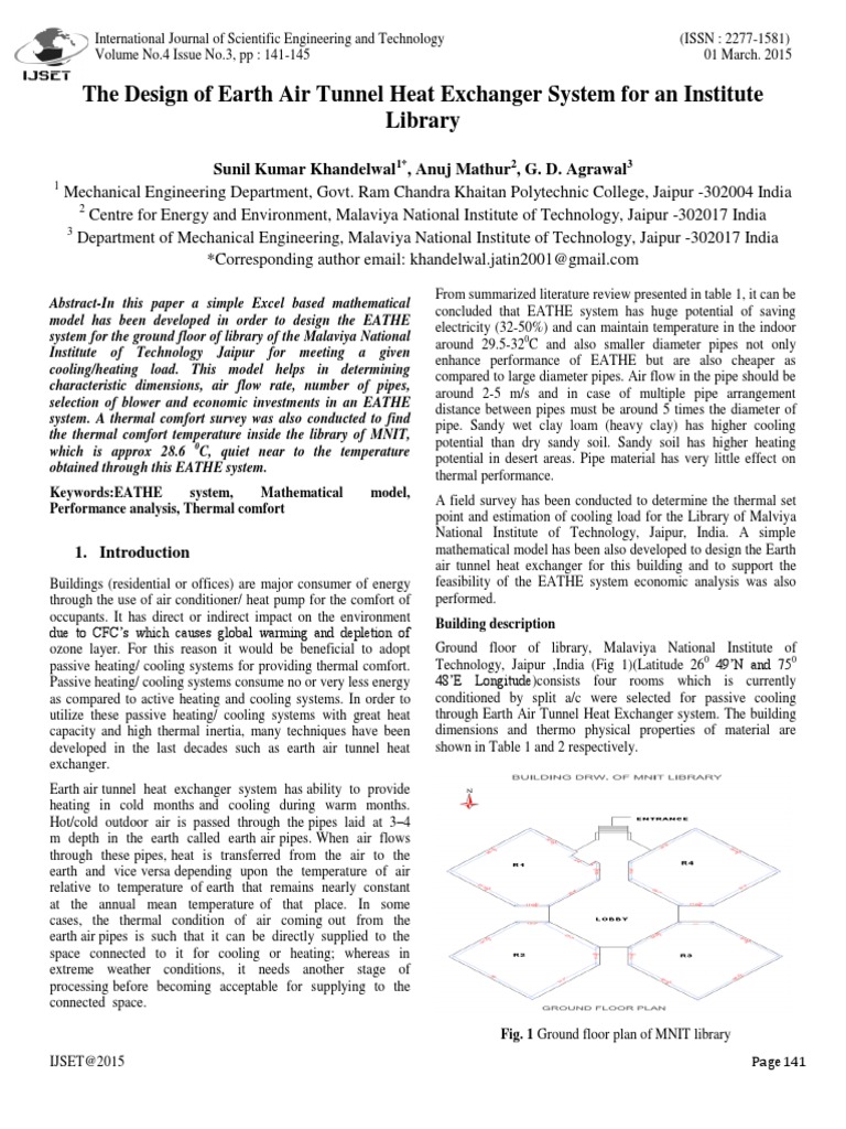 The Design of Earth Air Tunnel Heat Exchanger System For An Institute ...