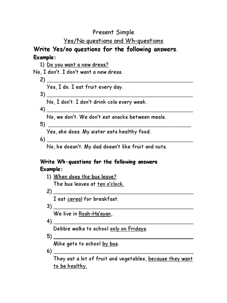 Present Simple Questions Worksheet | PDF | Food And Drink Preparation ...