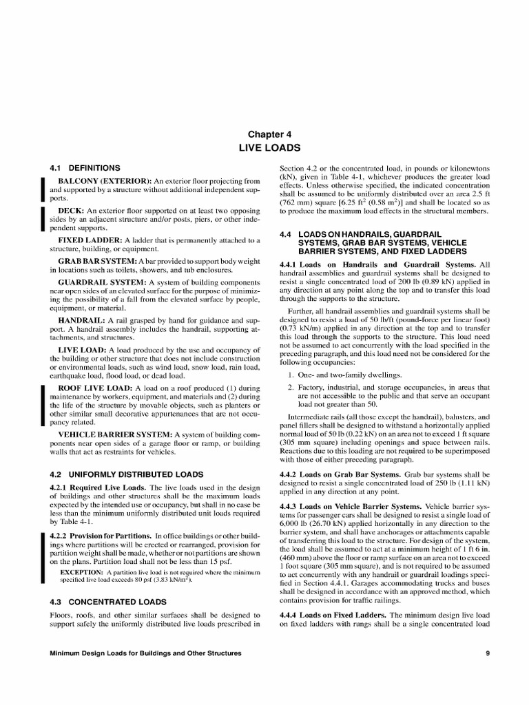 ASCE 7 05 Chapter4 Live Loads | PDF | Crane (Machine) | Building ...