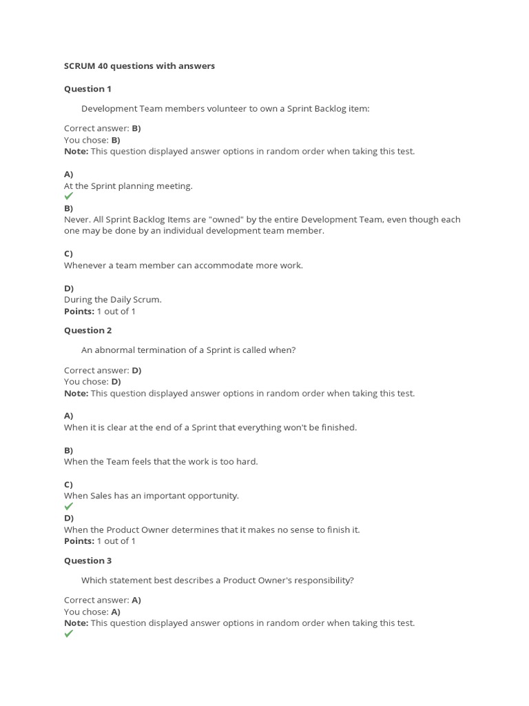 Scrum Exam Questions and Answers | PDF | Scrum (Software Development ...