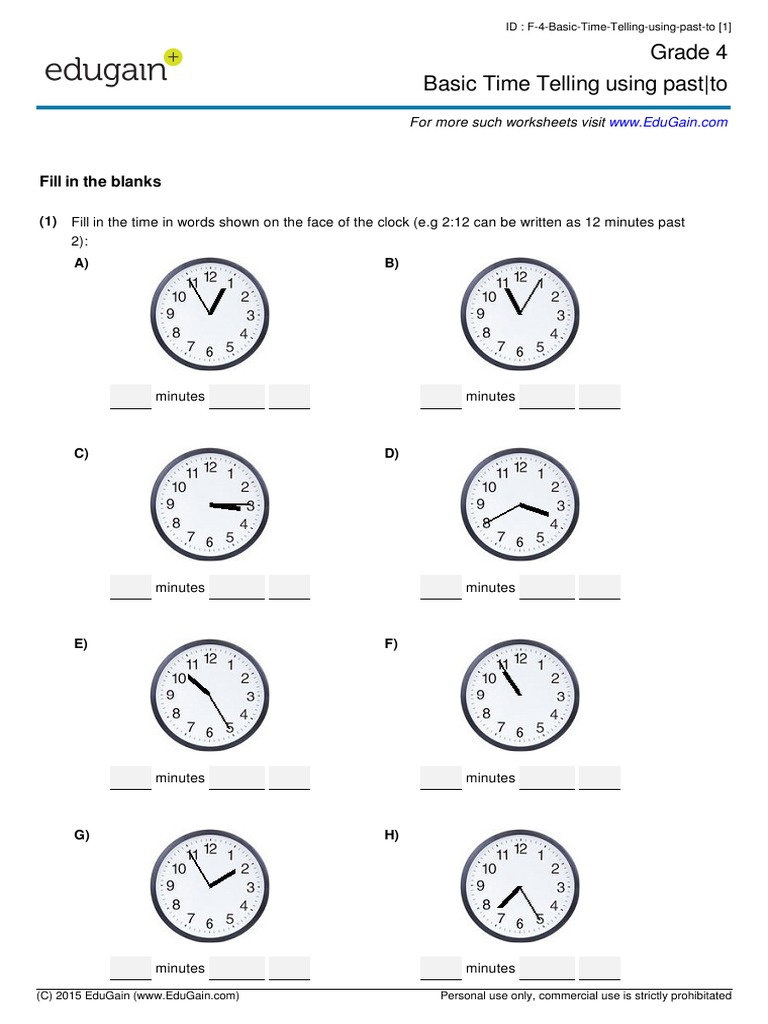 Grade4 Basic Time Telling Using Past To PDF | PDF | Business