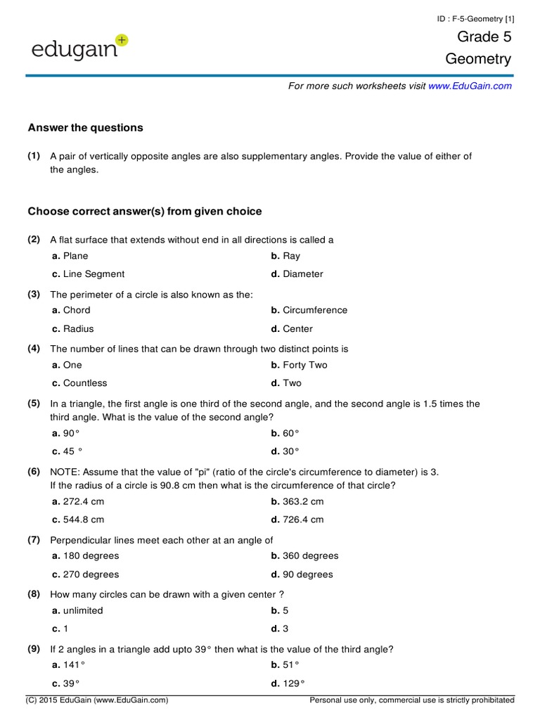 Grade5 Geometry | PDF | Circle | Angle