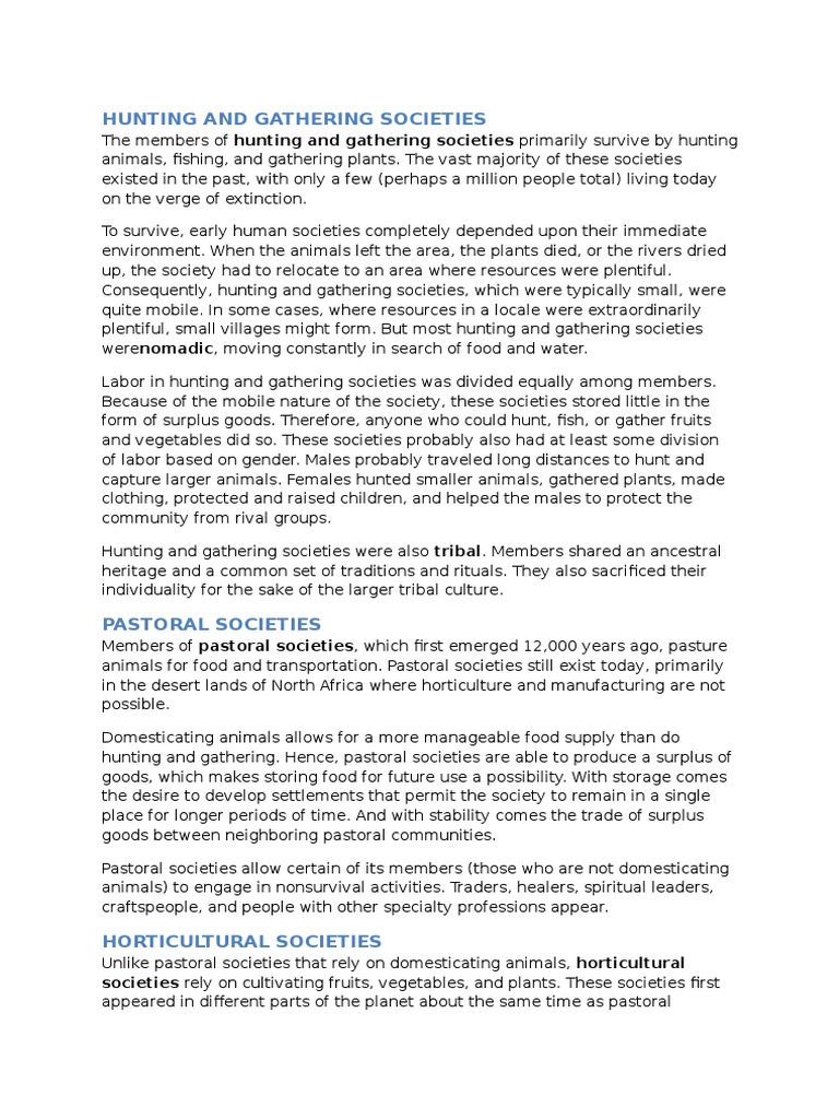 Types of Societies | PDF | Hunter Gatherer | Society