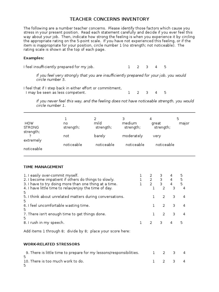 Teacher Stress Assessment Inventory | PDF | Fatigue (Medical) | Mental ...