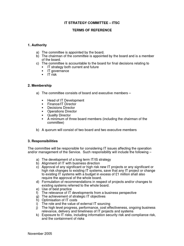 IT Strategy Committee | PDF | Internal Audit | Strategic Management