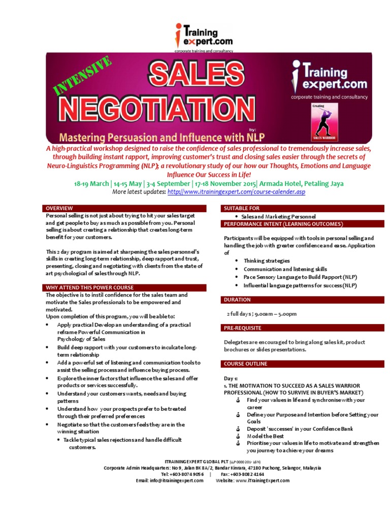 Sales Negotiation Selling Skill Public Program Brochure 2015 | PDF ...