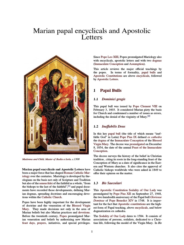 Marian Papal Encyclicals and Apostolic Letters | PDF | Mary, Mother Of ...