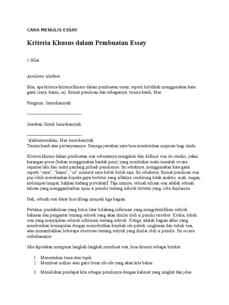 Contoh Penulisan Essay Yang Baik Dan Benar – Berbagai Contoh