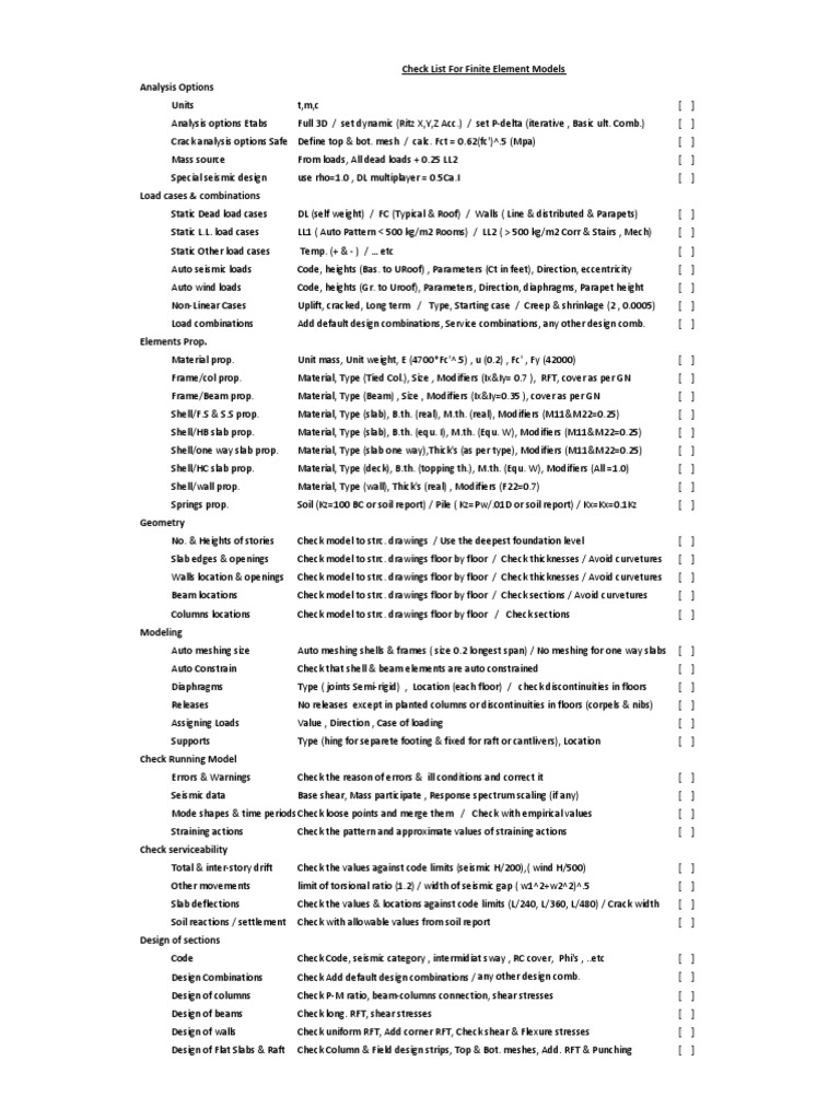 CSI Models Check List | PDF | Column | Bending