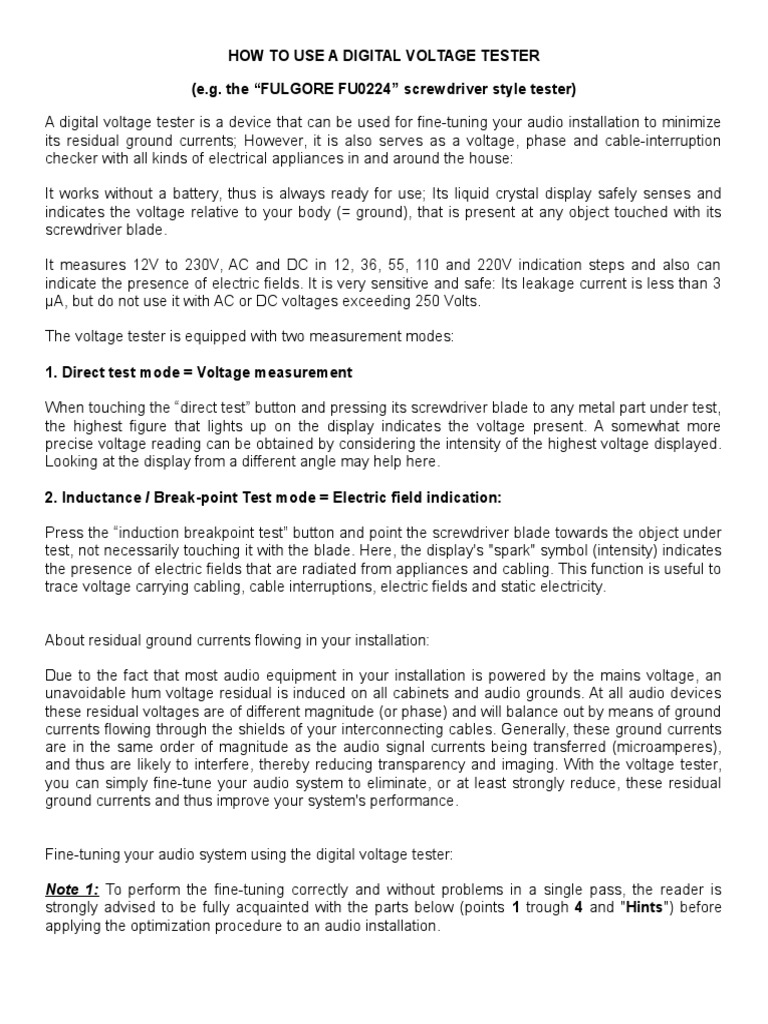 How To Use A Digital Voltage Tester | PDF | Mains Electricity | Voltage
