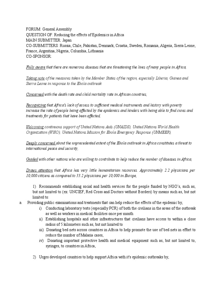 Mun Resolution General Assembly 1 | Download Free PDF | Epidemics ...