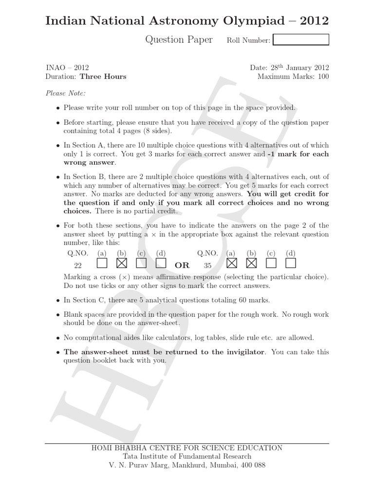 INAO 2012 Astronomy Olympiad Paper | PDF | Orbit | Solar Eclipse