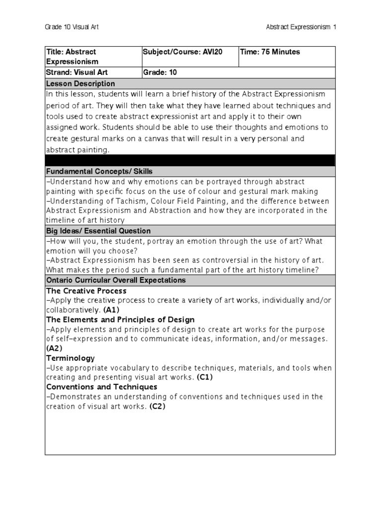 Grade 10 Visual Art Abstract Expressionism! 1 | PDF | Abstract Art ...