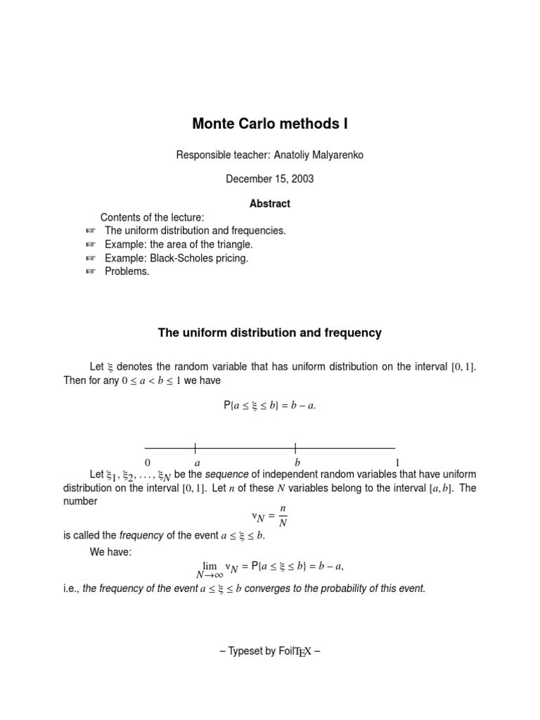 Monte Carlo Methods I: The Uniform Distribution and Frequency | PDF ...