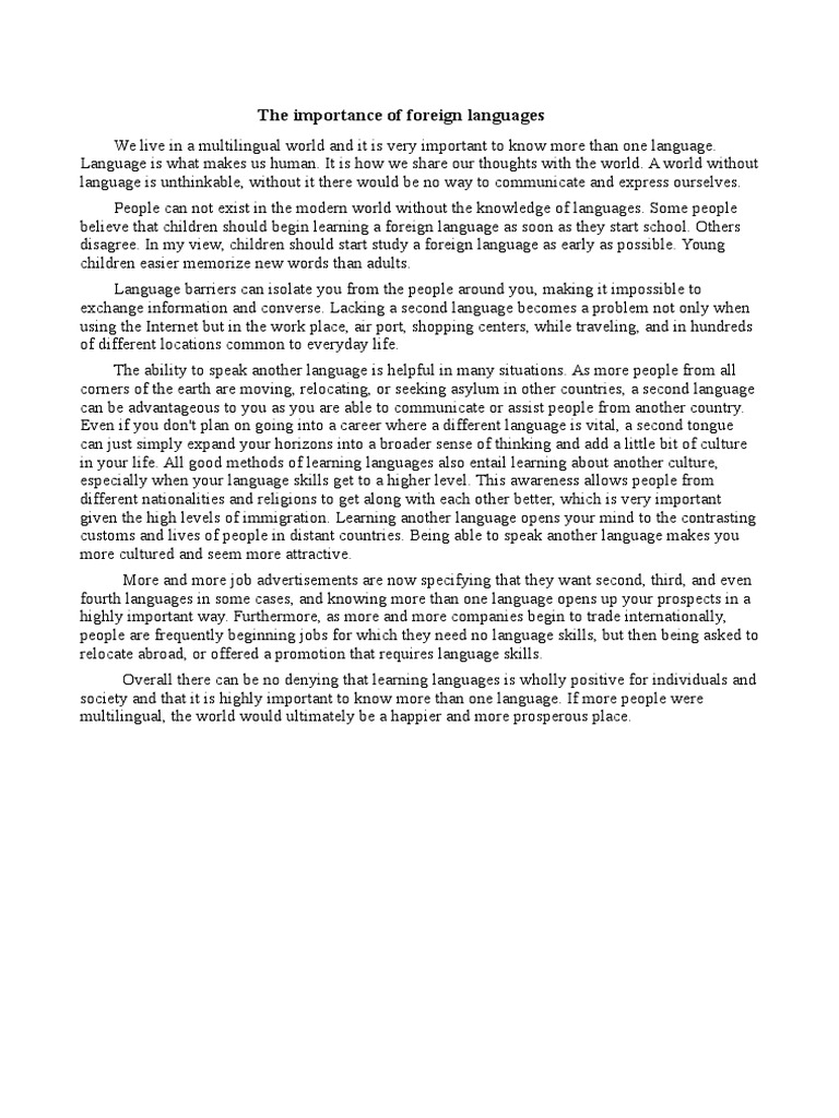 The Importance of Foreign Languages | PDF | Foreign Language ...