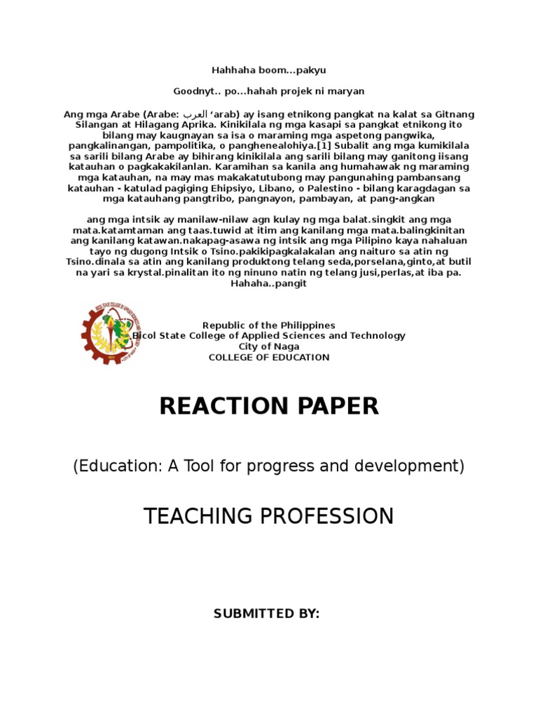 Reaction Paper: Teaching Profession | PDF | Wisdom | Economic Inequality