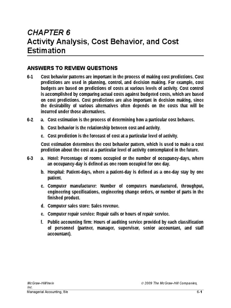 Activity Analysis, Cost Behavior and Cost Estimation Solution | PDF | Least Squares | Regression ...