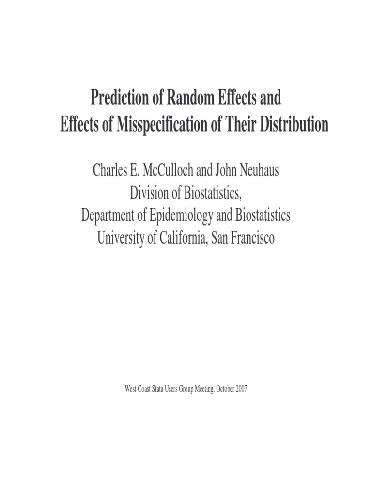 Prediction of Random Effects and Effects of Misspecification of Their Distribution | PDF ...